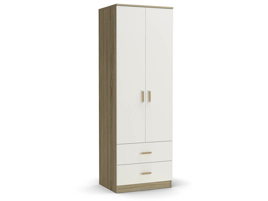 Шкаф 2-х ств. с ящиками ВЕНЕЦИЯ-1 Дуб сонома / Белое дерево ширина 90 см ЛДСП с ящиками в спальню в гостиную