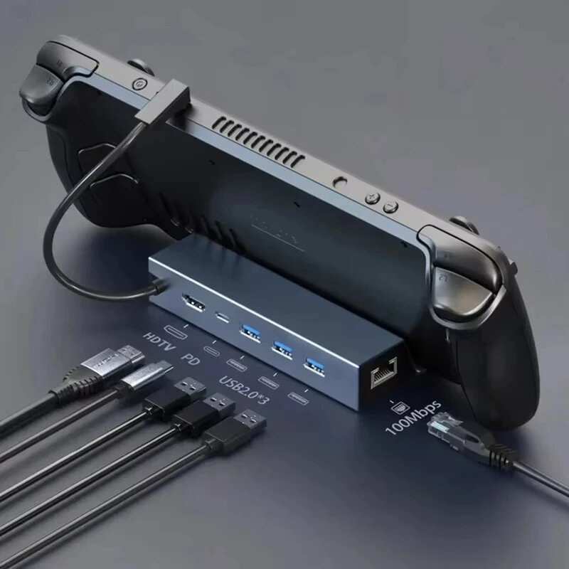 Док-станция USB C для Steam Deck к HDTV 4K60Hz RJ45 PD100W Док-станция для Asus ROG Ally Nintendo Switch MacBook PC USB-концентратор