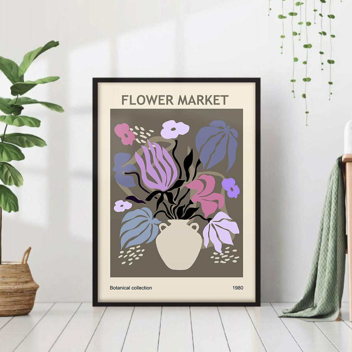Постер "Букет фиолетовых цветов" в черной рамке 40x50 см для интерьера на стену