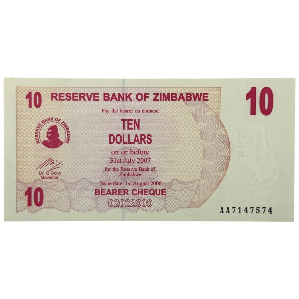 Зимбабве, чек на 10 долларов 2006 г. (Серия AA)