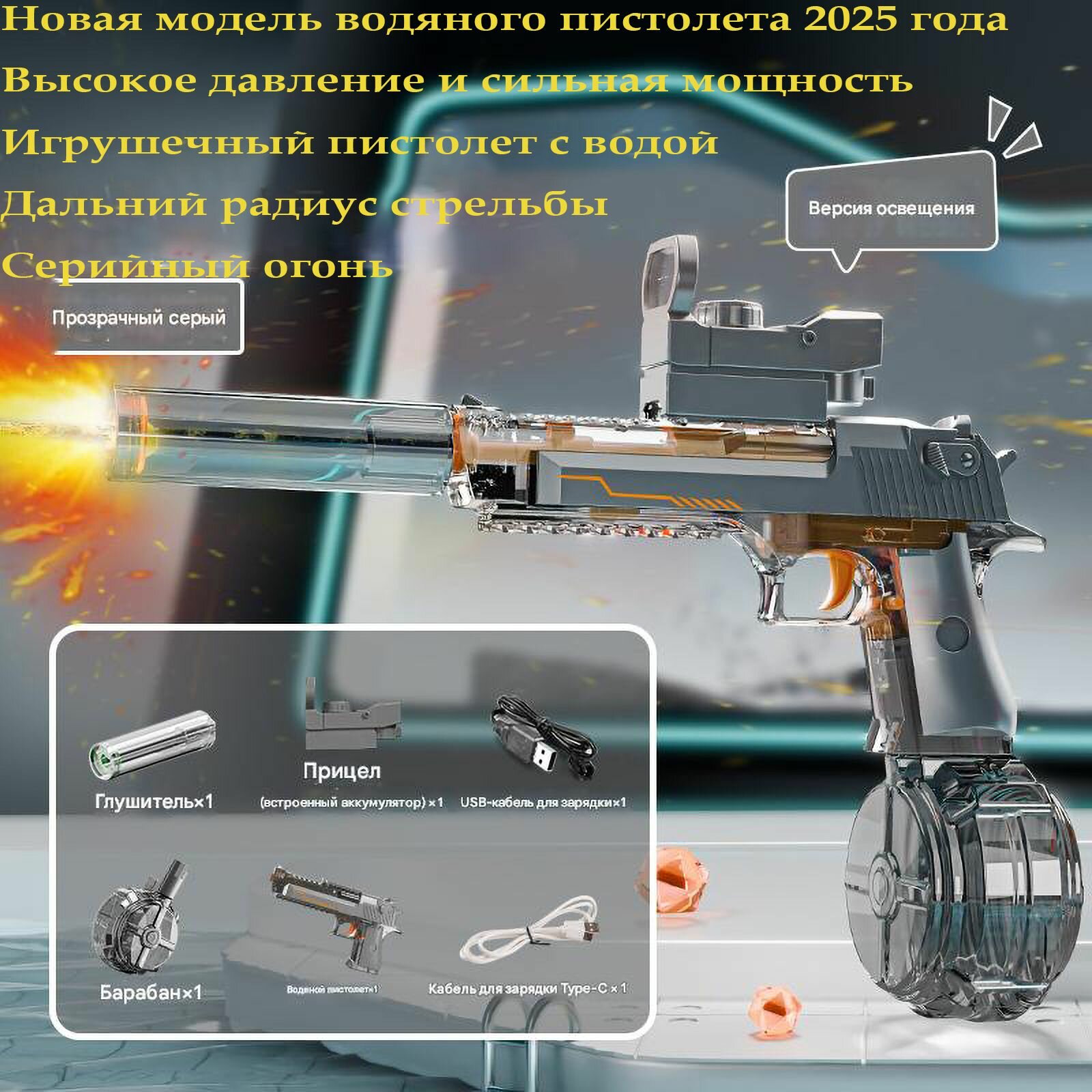 Электрический водяной пистолет-игрушка для детей с функцией непрерывной стрельбы водой, высоким давлением и farther дальностью стрельбы. Новая модель 2025 года