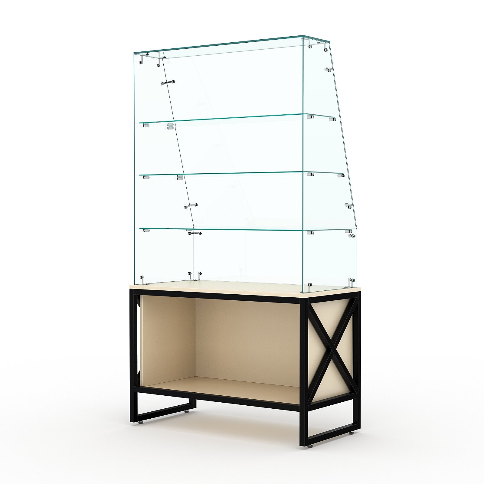 Торговый стеклянный прилавок "лофт стиль" №15 (без дверок), Крем Вайс