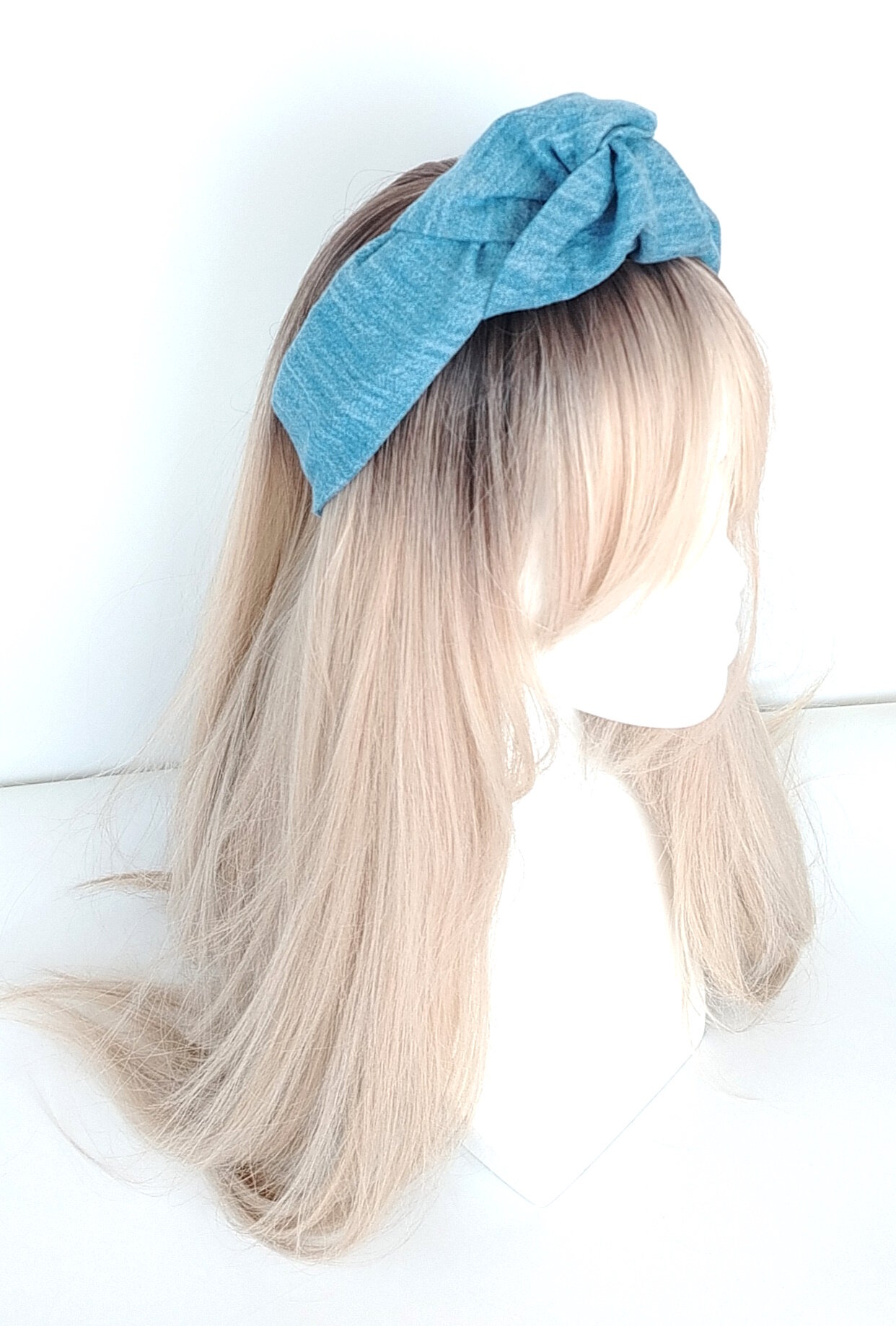 Ободок Decarre, джинсовый, на пластиковой основе, 100% хлопок