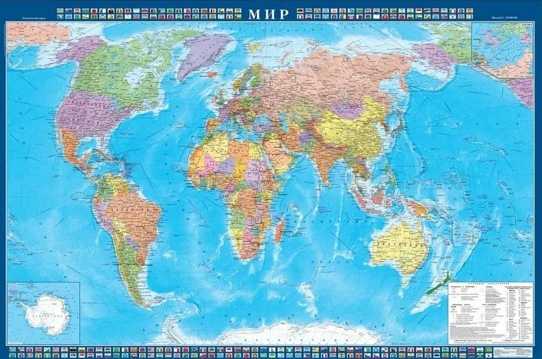 Настенная карта. Мир. Политическая карта. Масштаб 1: 34 000 000
