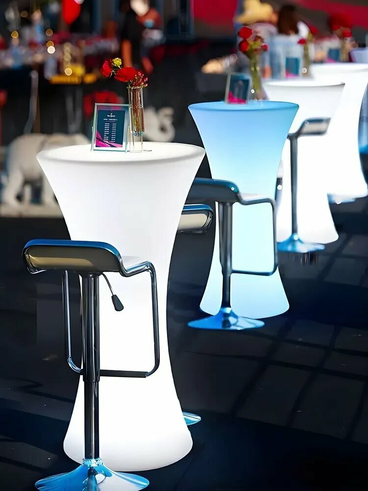 Уличный Круглый Высокий Стол С Дистанционным Управлением И Светодиодной Подсветкой, Барный Стол, 60x60x110cm