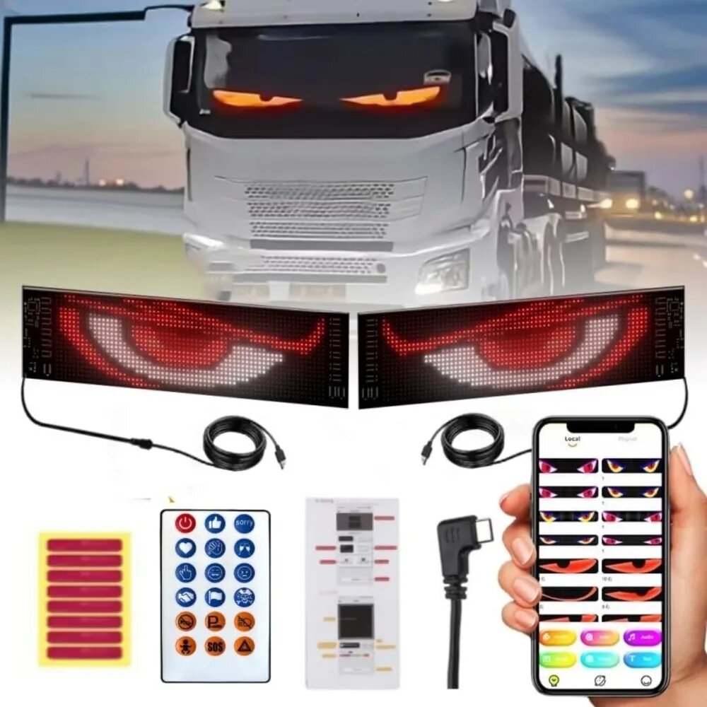 1 шт 173*70mm Светодиоды "Дьявольские Глаза" для автомобилей, Гибкий LED-экран для окон, Динамичные большие глаза для лобового сте кла с управлением через приложение и дистанционным контроллером