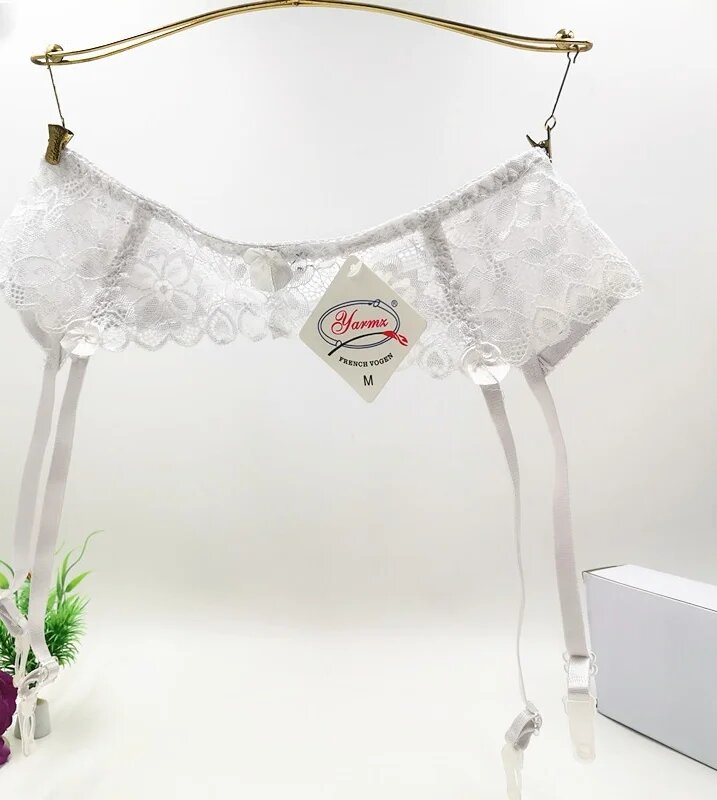 Кружевные подвязки и чулки Белый, XL, white