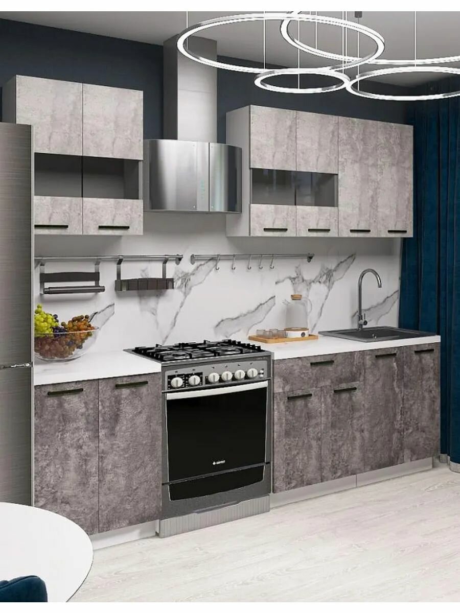 Кухонный гарнитур Урбан 1.8 м, мебель для дома и кухни, Белый / Цемент светлый со стеклом / Цемент темный