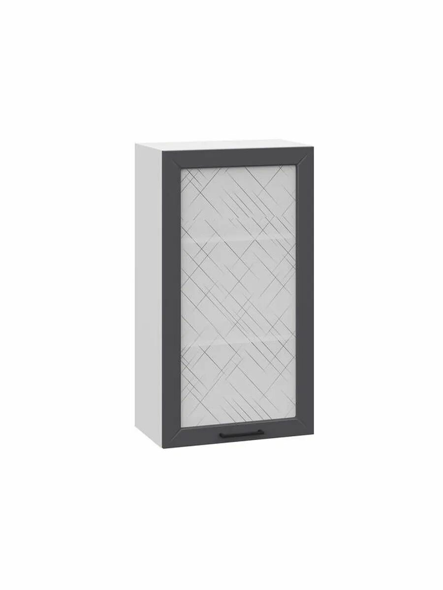 Кухонный модуль навесной, шкаф Сектор с доводчиками, с полками, 50х29.6х91.2 см, Белый / Графит со стеклом