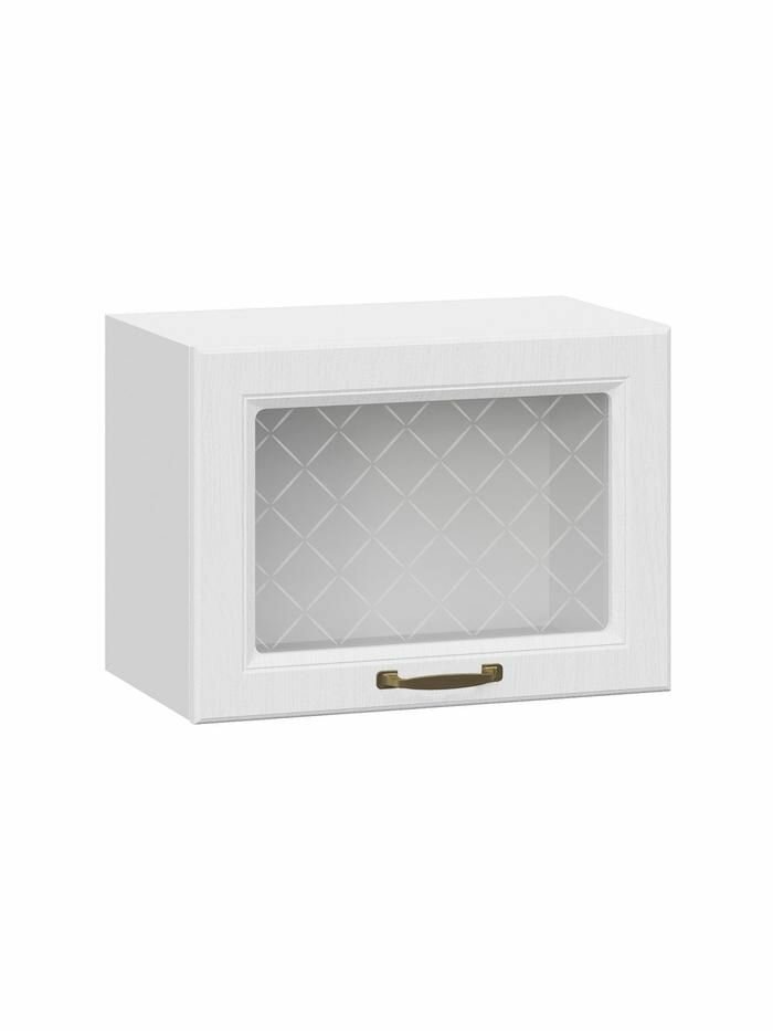 Кухонный модуль навесной, шкаф Флоренс со стеклом, 50х29.6х36 см, Белый / Белый текстурный