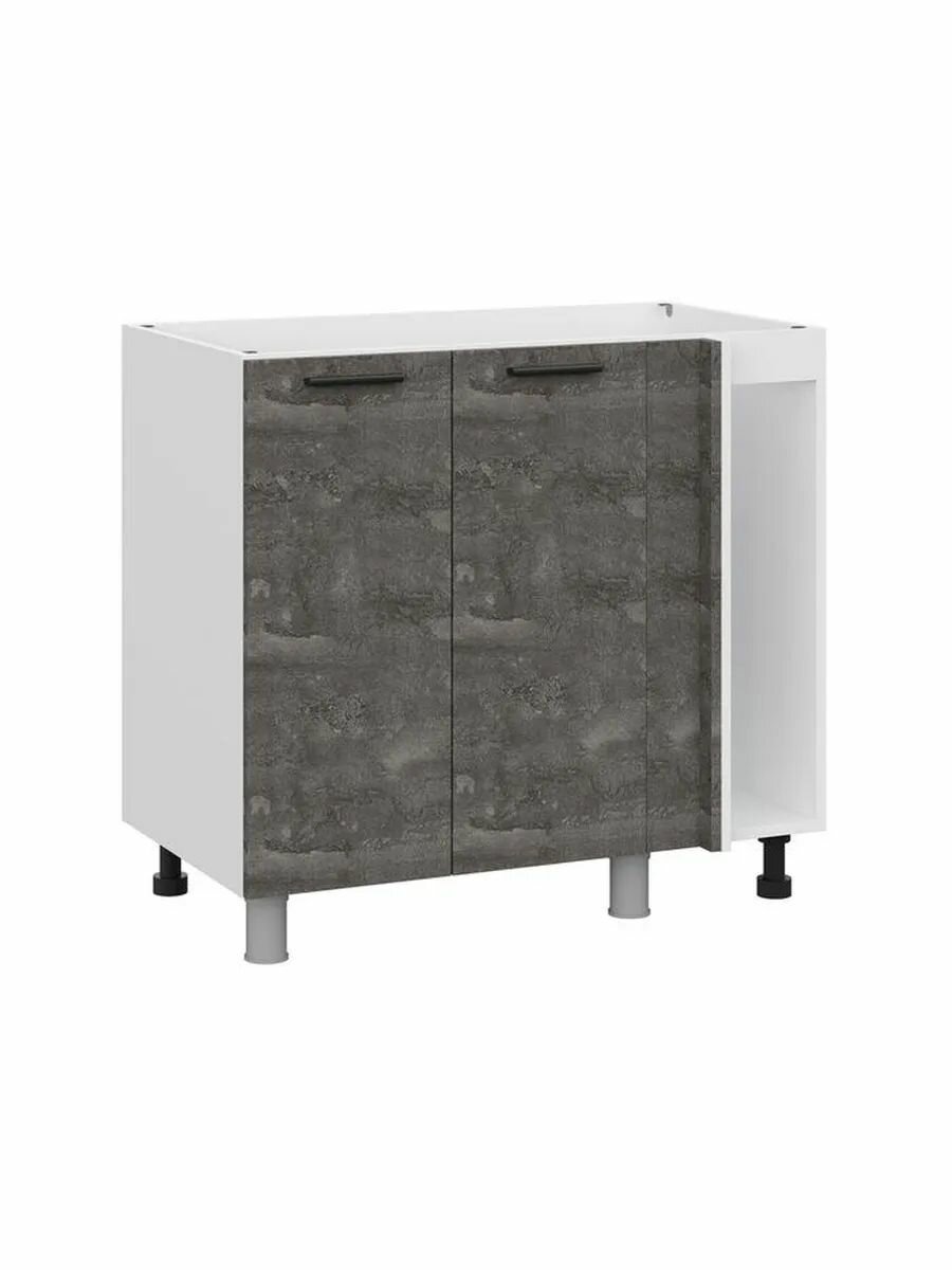 Кухонный модуль напольный, угловой стол под мойку Урбан с доводчиками, 90х50.6х82.4 см, Белый / Камень темный