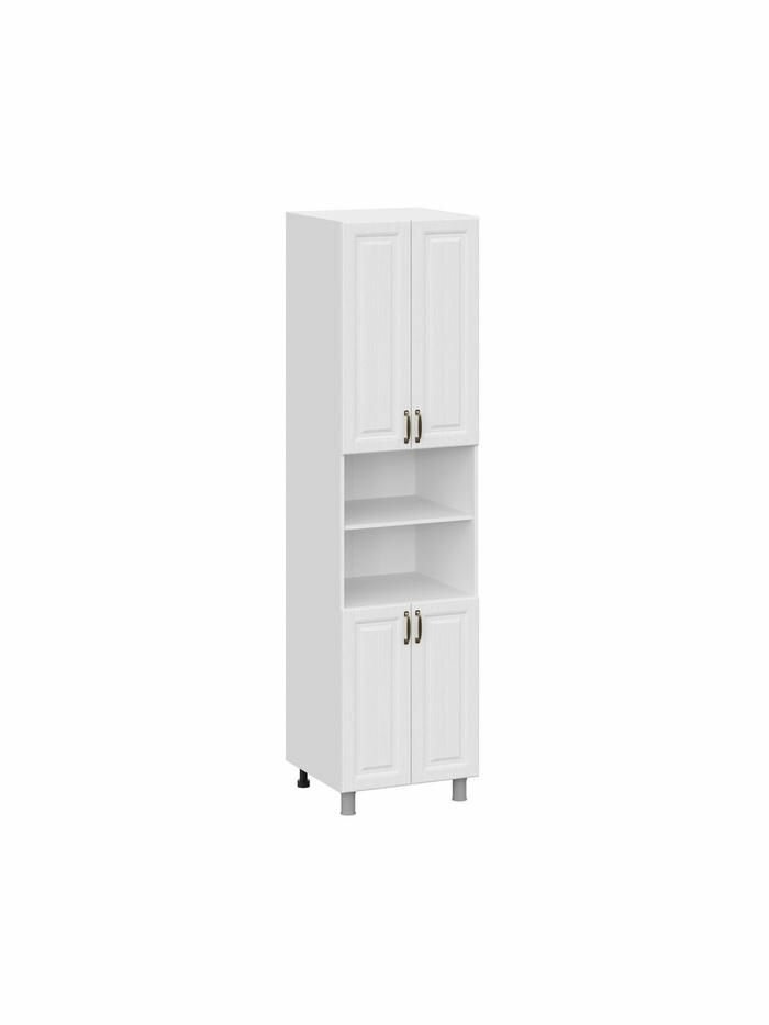 Кухонный модуль напольный, шкаф-пенал под духовку Флоренс с полками, с доводчиками, 60х56.2х233.2 см, Белый / Белый текстурный