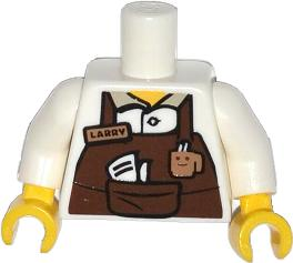 Torso Reddish Brown Apron with Cup and 'LARRY' Name Tag Pattern / White Arms / Yellow Hands, 973pb1610c01 White U