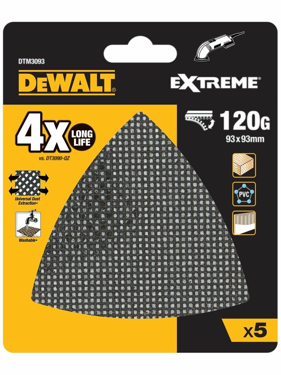 Шлифлисты дельта DEWALT DTM3093, 93x93 мм, 120 G, 5 шт.
