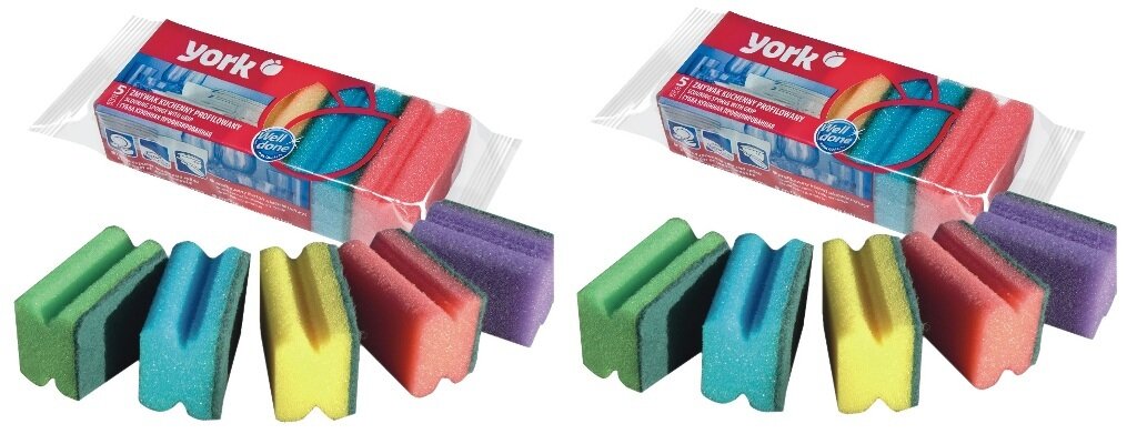 Набор из 2 шт, Губки для мытья посуды "York", профилированные, 5 шт