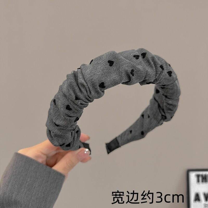 Элегантная серая повязка на голову с горошком и бантом в форме сердца, высокая, с верхним давлением, новая универсальная заколка для волос, аксессуар