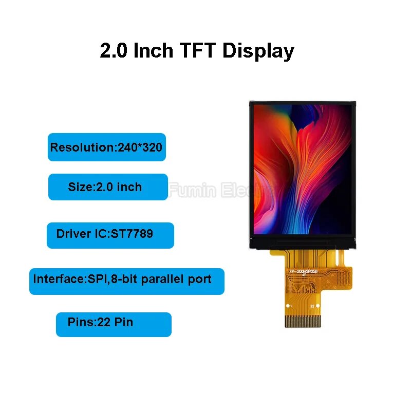 2-дюймовый TFT ЖК-дисплей 2,0 дюйма, IPS цветной OLED-экран ST7789 SPI 8-битный параллельный порт 240x320 22-контактный разъем
