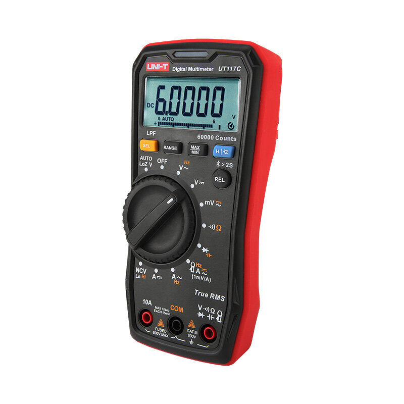 Мультиметр UNI-T UT117C True RMS, Bluetooth, 60000 отсчетов, CATIII 600В, красный+серый, LPF, Bluetooth — фото 1
