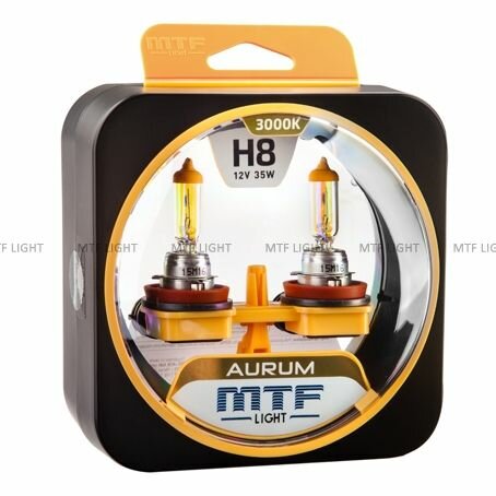 Комплект галогенных ламп "MTF" H8 Aurum, 3000k, 35W, 12V, 2 шт.