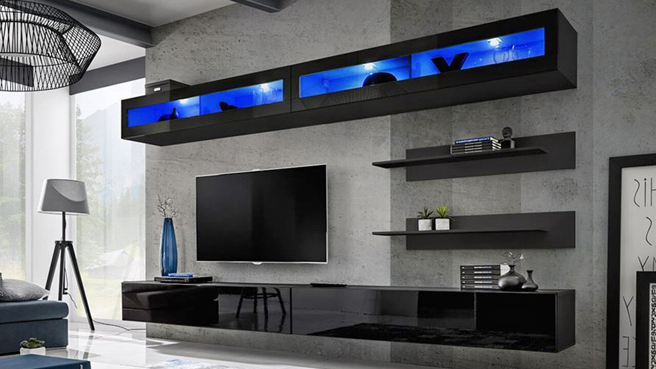 Гостиная 2 МДФ (черная) / Черный 0190 NEW 320x40x180 см, GOODFORM