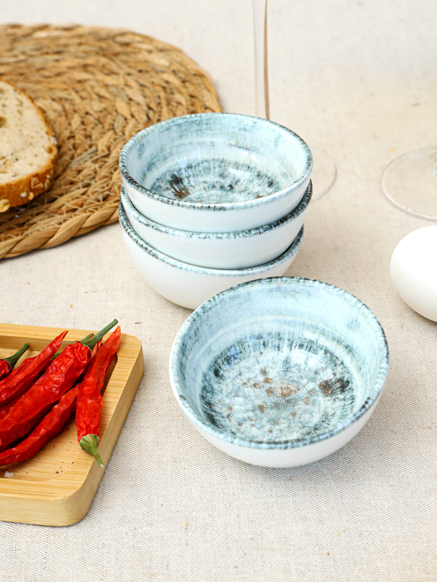 Набор соусников 4 штуки, серия Odette, диаметр 8, объем 60 мл, фарфор, серый, Bonna