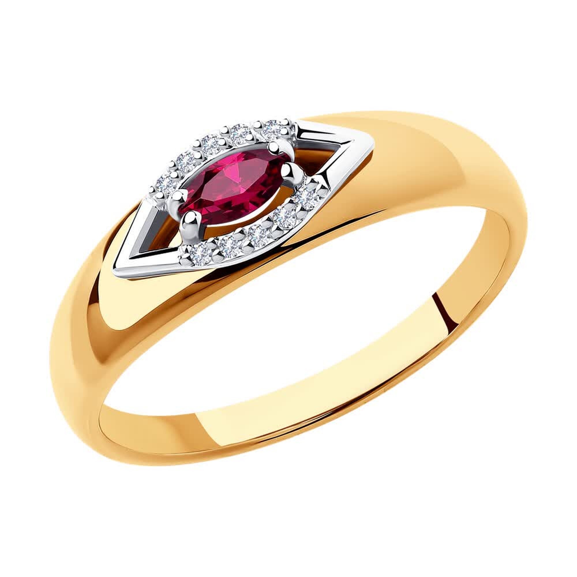 Кольцо, красное золото, 585 проба, рубин, бриллиант