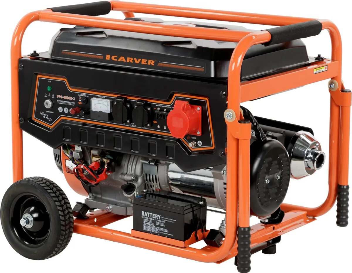 Электрогенератор Carver PPG-8000E-3 [бензин, 6 кВт, 220/380 В, АВР (AVR), 12В, 27.3 А, бак - 25 л, 7