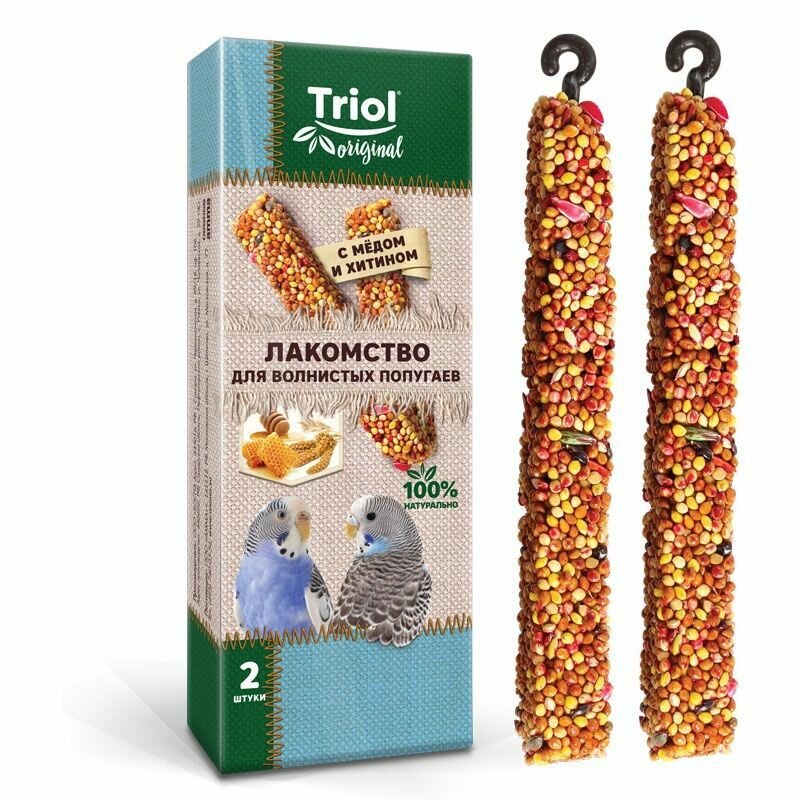 Лакомство Triol Original палочки для волнистых попугаев с мёдом и хитином 55г 2шт TF-20500