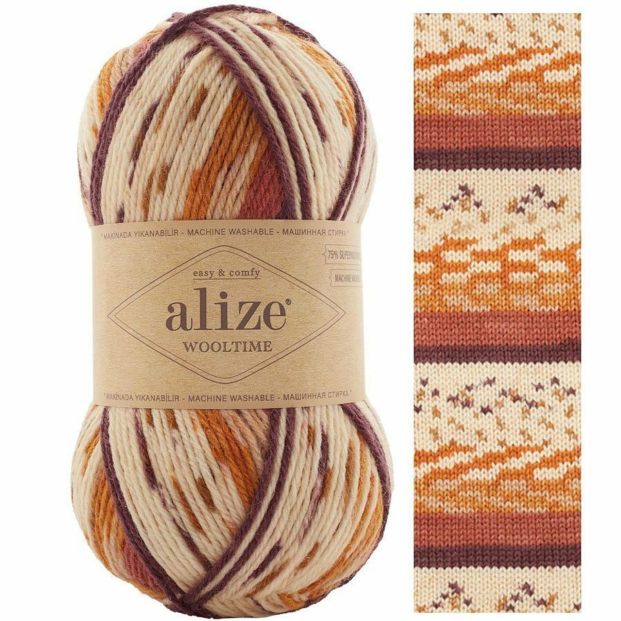 Пряжа Alize WOOLTIME 11022 принт (5 мотков)