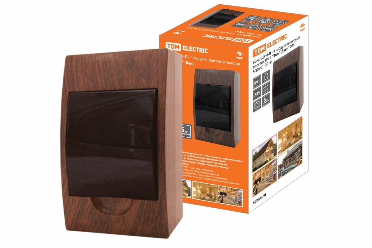 Бокс ЩРН-П-4модуля навесной пластик IP41 «Эко» (бук) TDM