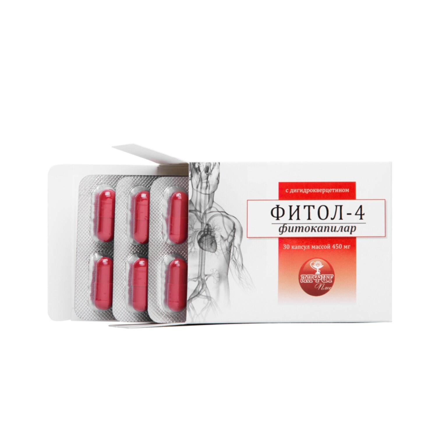 Фитокапилар, фитосбор от тромбофлебита "Фитол-4" от бренда "Алфит плюс", 30 капсул по 450 мг