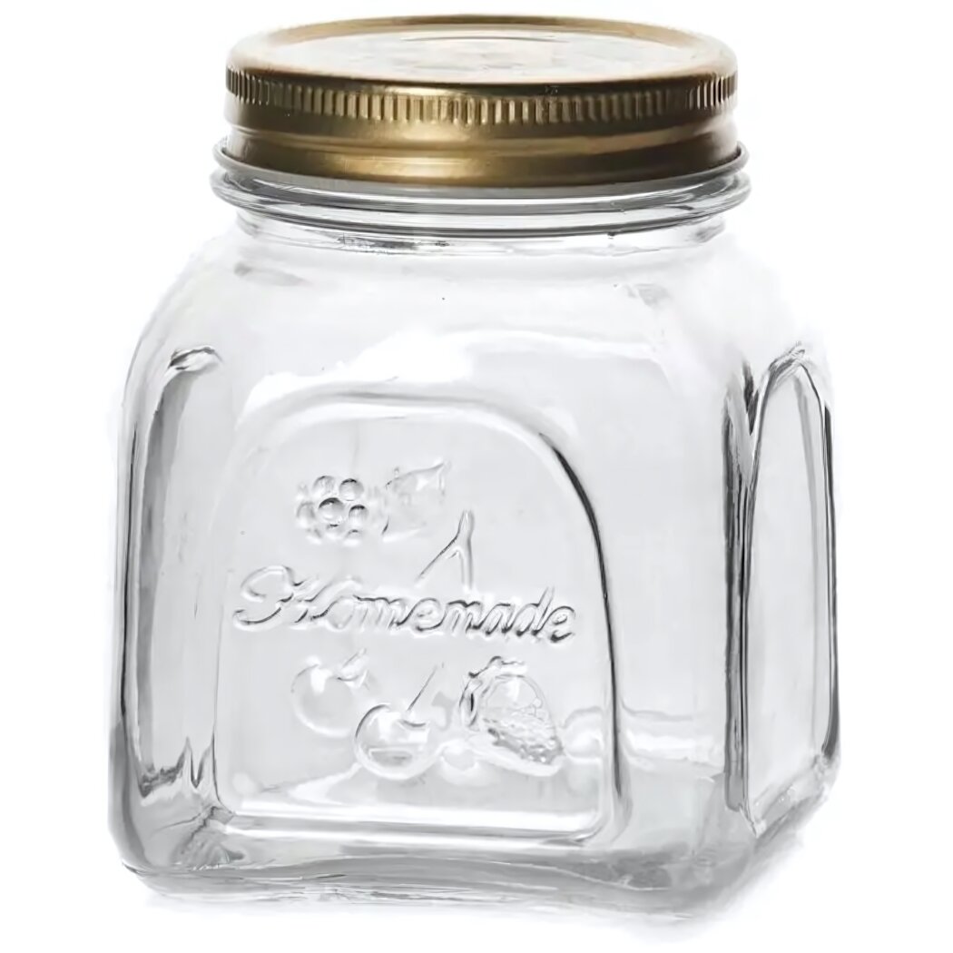 Стеклянная банка 500мл «Хоммейд профессионал», квадратная, с золотой крышкой