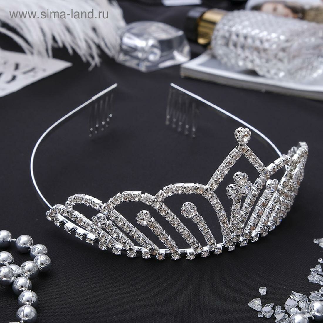 Диадема для волос Сима-ленд "Изящество" капелька, 6 см, серебро