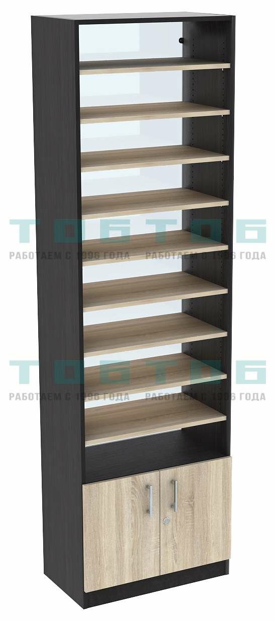 Стеллаж из ДСП с 9-ю полками 350x600 мм серии LEVEL-9 №6-1 (З/C - стекло), Орех