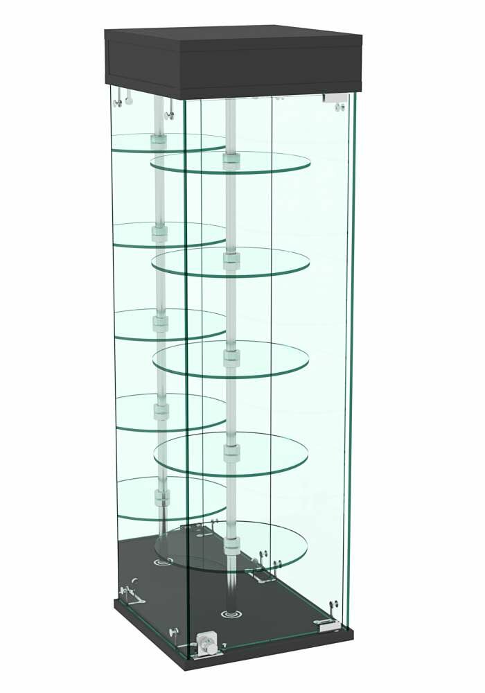 Витрина ротация настольная с вращающимися полками №27-5 (задняя стенка - зеркало), Черный