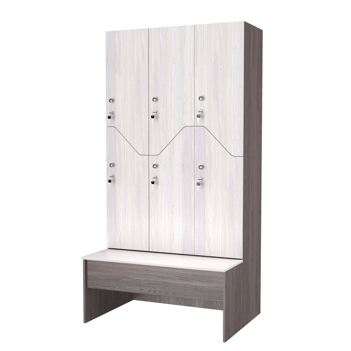 Шкаф для раздевалок со скамейкой комбо-элегия №3-1А, Ясень Анкор темный + Ясень Анкор светлый