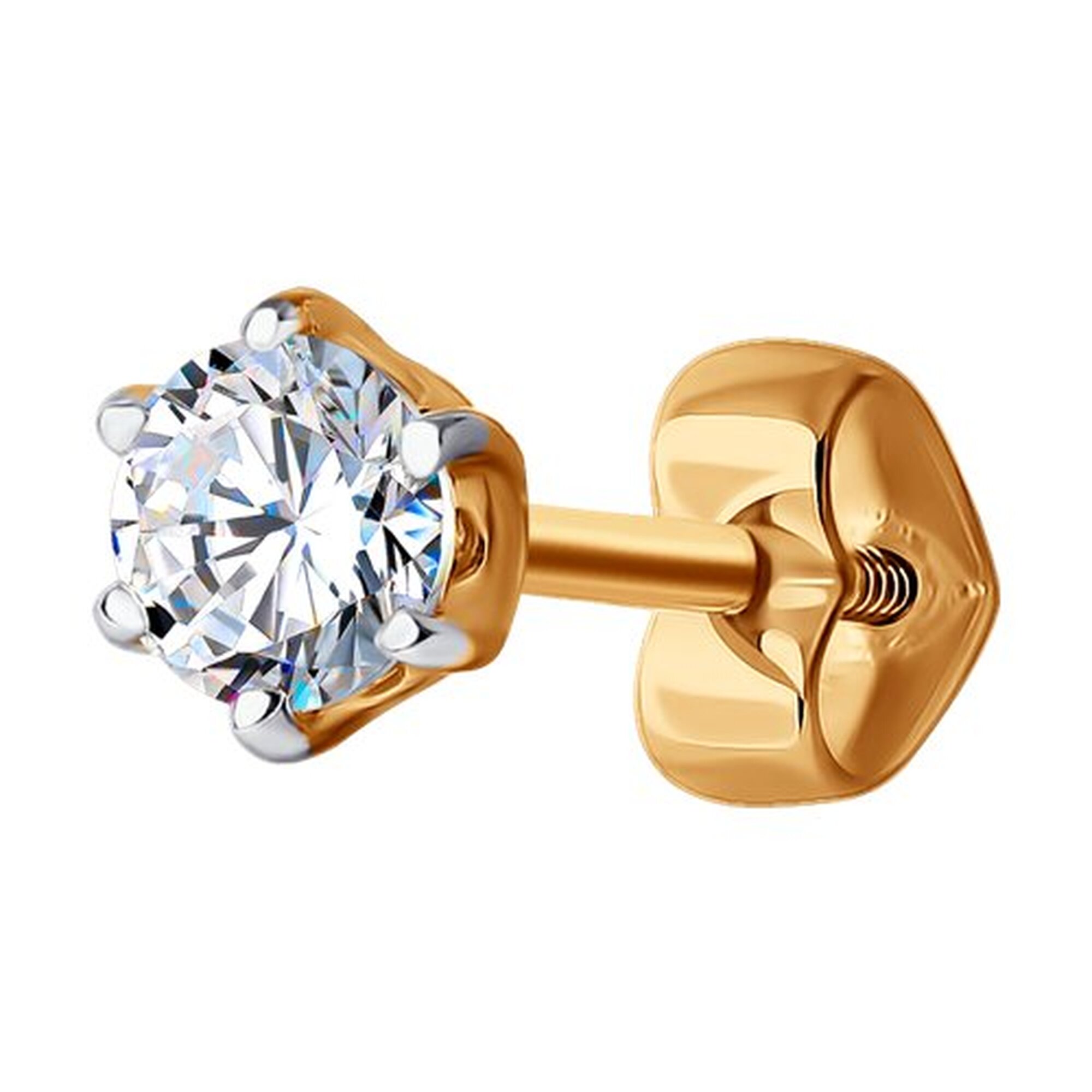 Моносерьга, красное золото, 585 проба, фианит