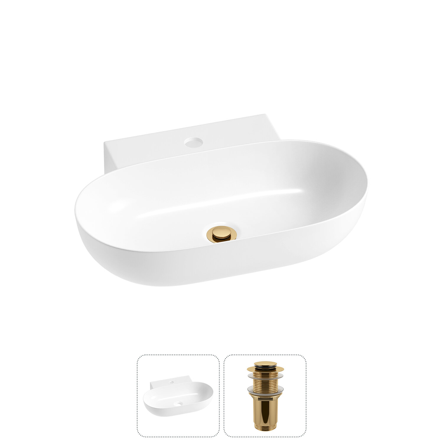 Подвесная или накладная раковина в ванную комнату Lavinia Boho Bathroom Sink 20215129R в наборе 2 в 1: раковина 58 см в цвете белый глянец, донный клапан