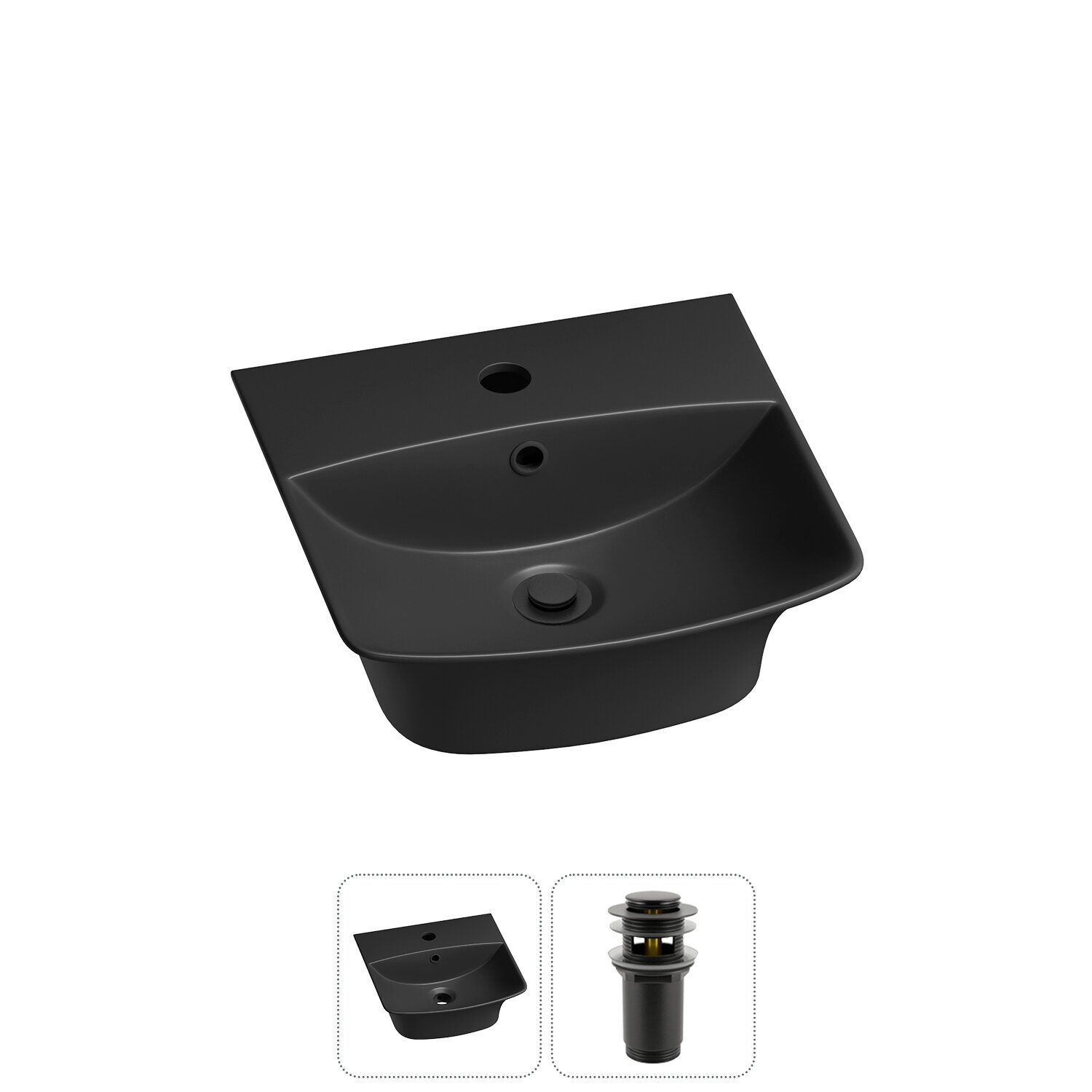 Подвесная или накладная раковина в ванную комнату Lavinia Boho Bathroom Sink 20216738R в наборе 2 в 1: раковина 35 см в цвете матовый черный, донный клапан