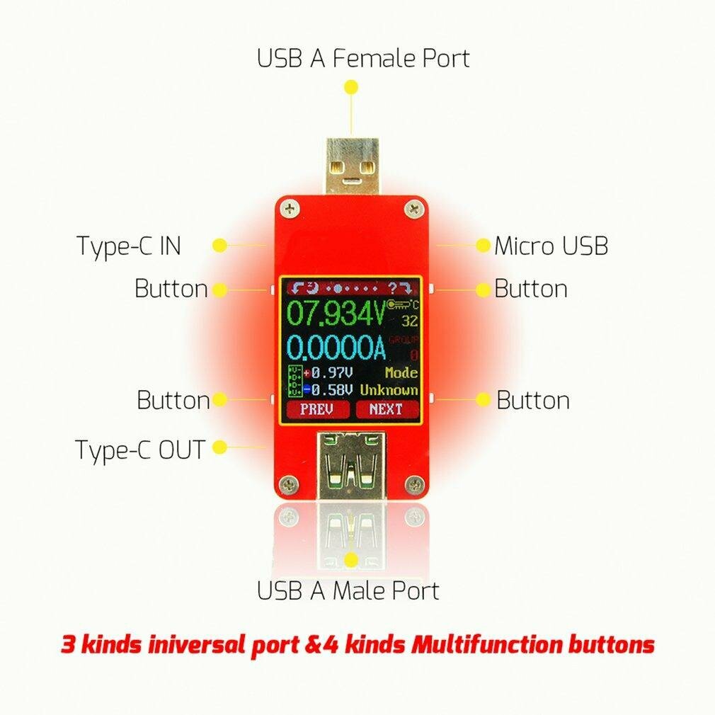 UT25 цифровой USB 2.0 Micro USB Type-C тестер 1,44-дюймовый цветной ЖК-вольтметр амперметр измеритель напряжения тока поддержка QC2.0 QC3.0 -