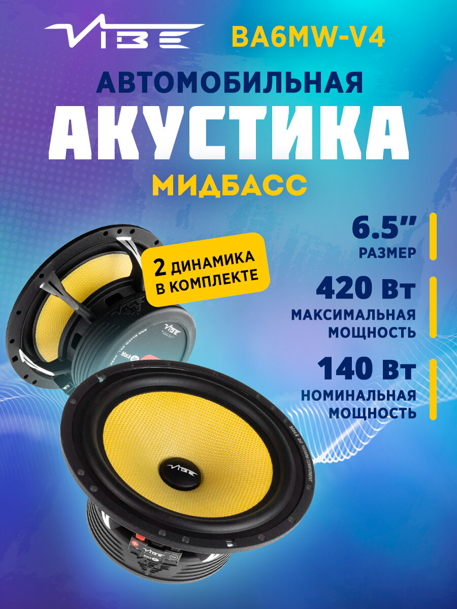 Акустика мидбасовая VIBE BA6MW-V4 420 Вт, 6.5" / Динамики автомобильные 16 см