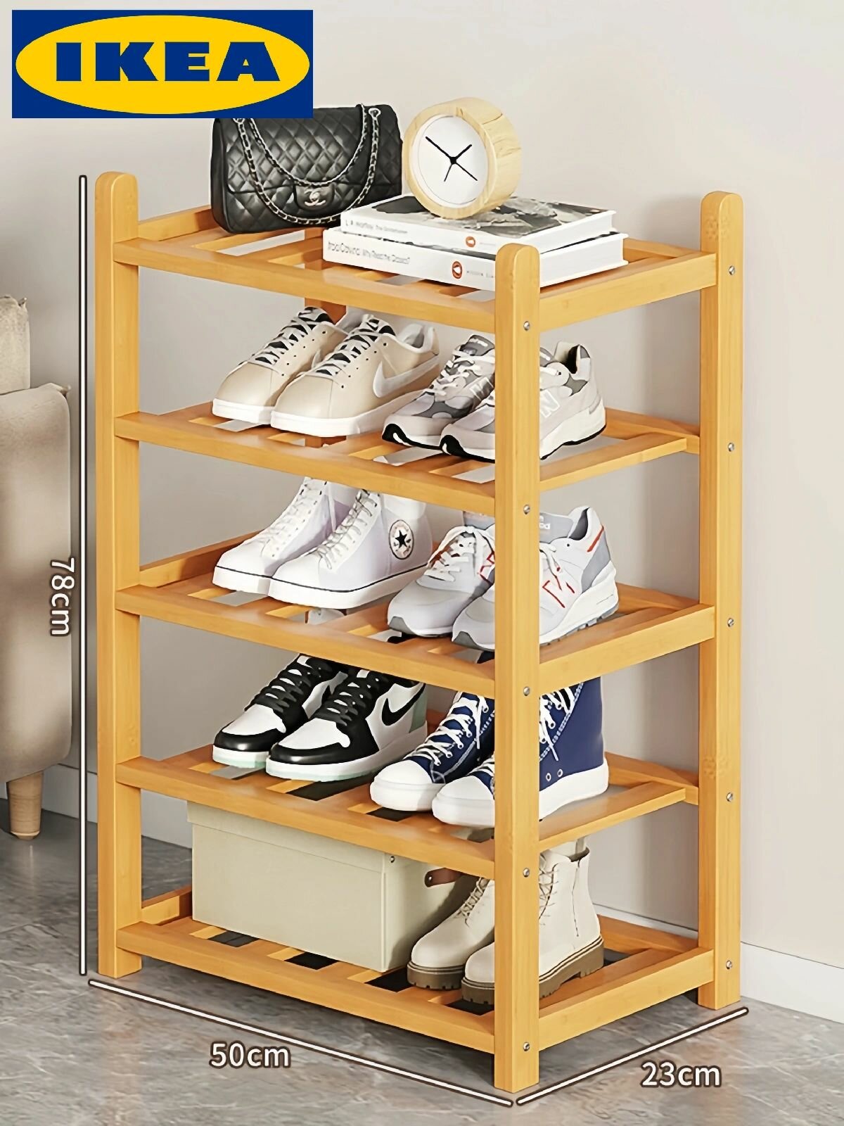 Обувница икеа, для прихожей, бамбуковый материал, 50х23х78 см