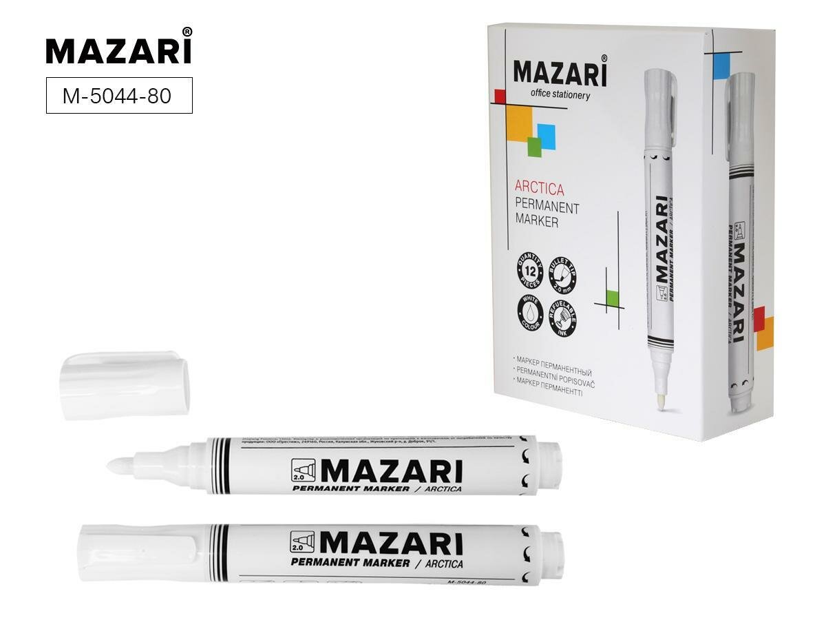 Маркер перманентный "Arctica" белый, 2мм, перезаправляемый, пулевидный наконечник, 1 штука