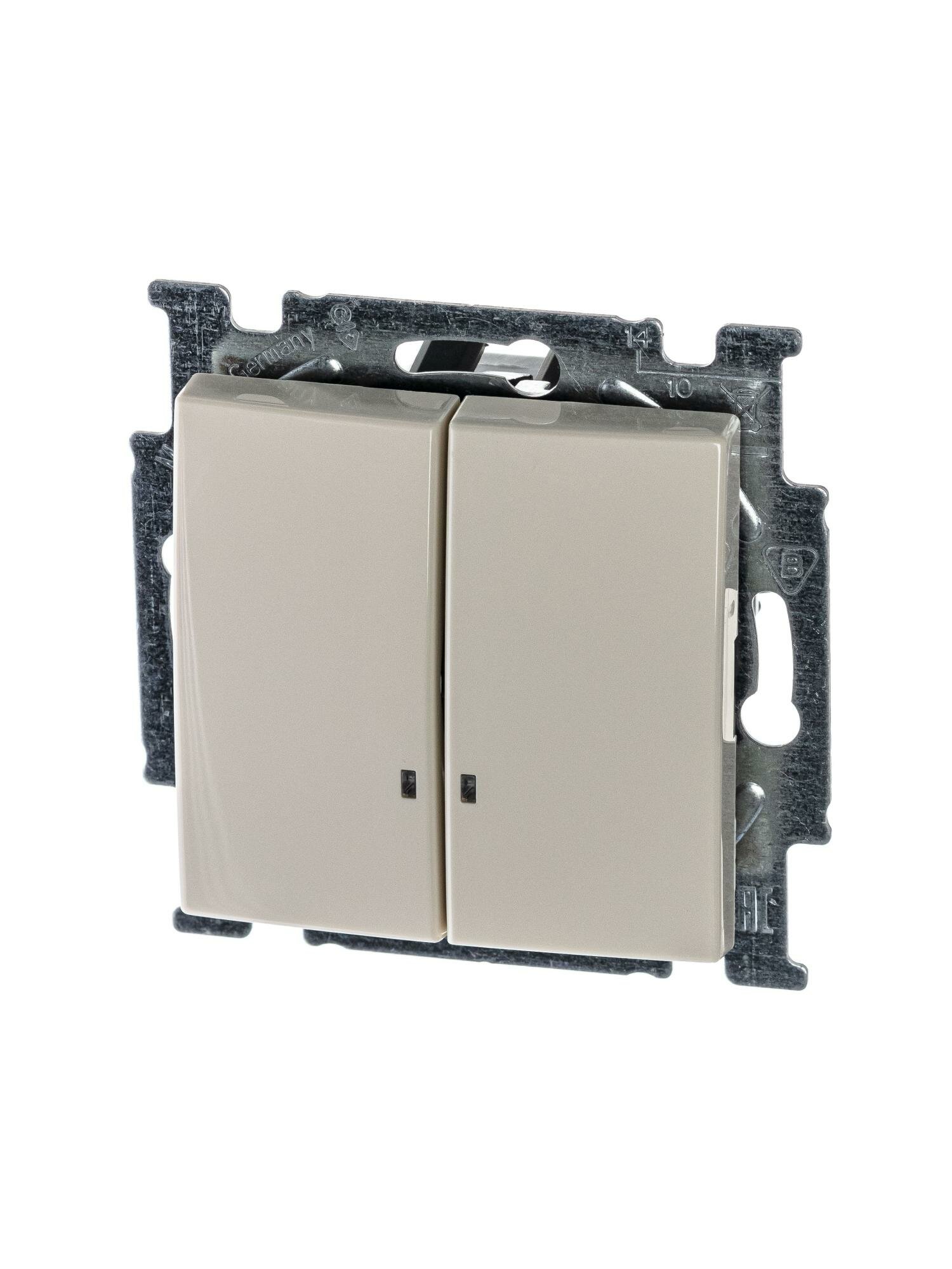 ABB BJB Basic 55 Беж Выключатель 2-клавишный с подсветкой, 2CKA001012A2157