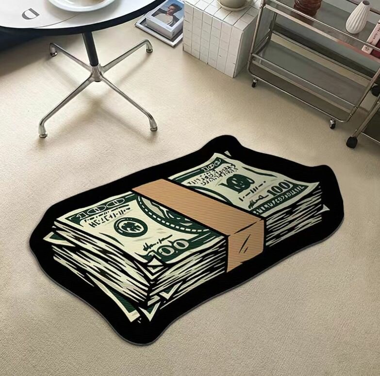 Коврик DAENERO "Доллар", поливинилхлорид, 80x120см, нестандартный, черный