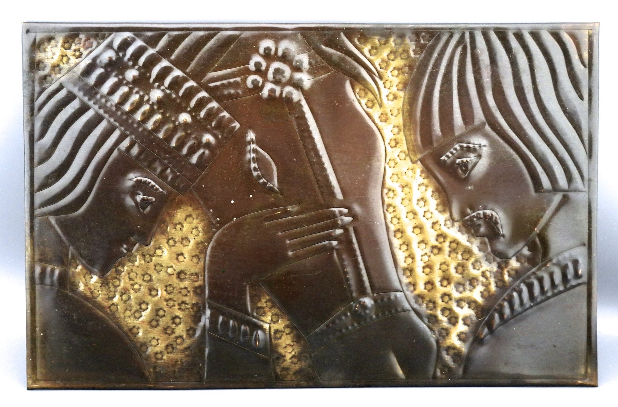 Панно "Встреча" латунь чеканка СССР Ивано-Франковск Колхоз "Карпаты"