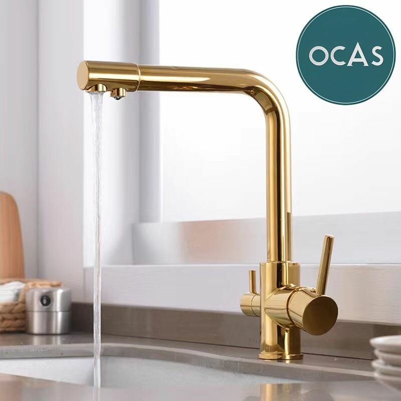 Смеситель для кухни OCAS, кран для раковины, латунь, с изливом для чистой воды, двойной излив, B-D11-TYVDW
