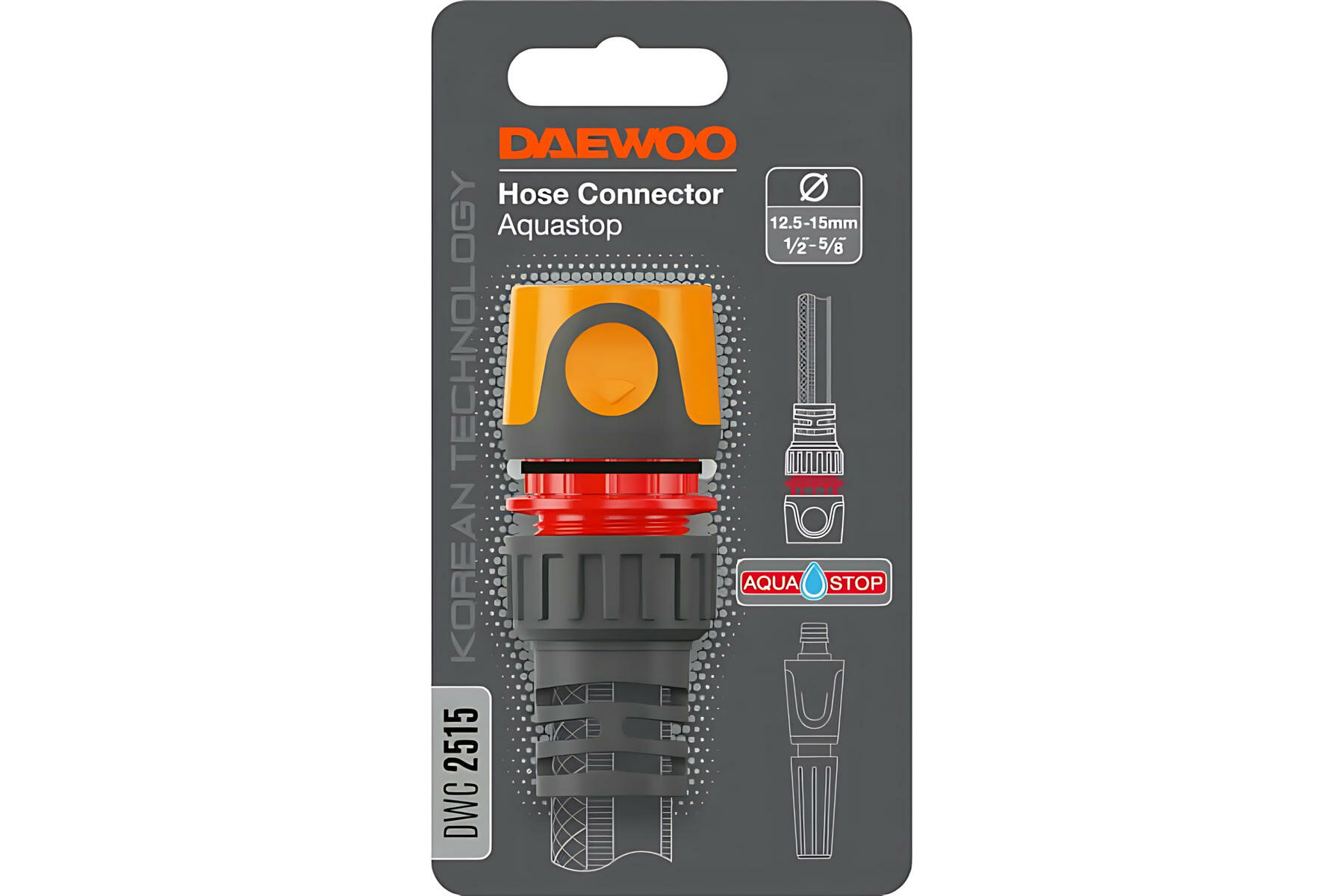 Коннектор для шланга, с автостопом 13 - 15 мм (1/2' - 5/8') DWC 2515 DAEWOO