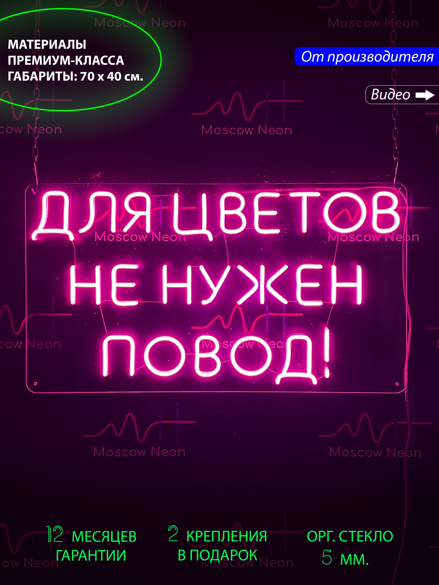 Неоновый светильник, неоновая светодиодная вывеска на стену, настенная неоновая лампа, надпись «Для цветов не нужен повод», 70x40 см.