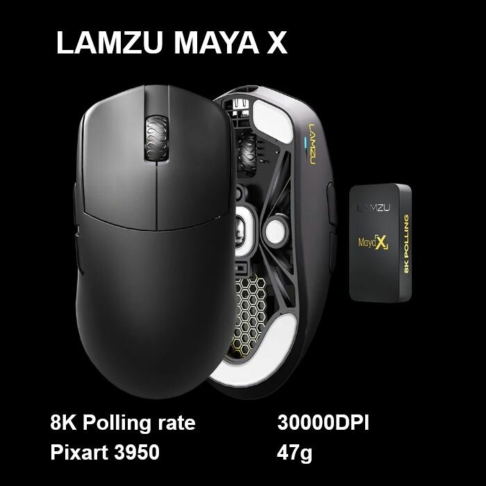 Игровая мышь Lamzu MAYA X, оптический сенсор 30000 DPI, 80 часов работы, черный цвет